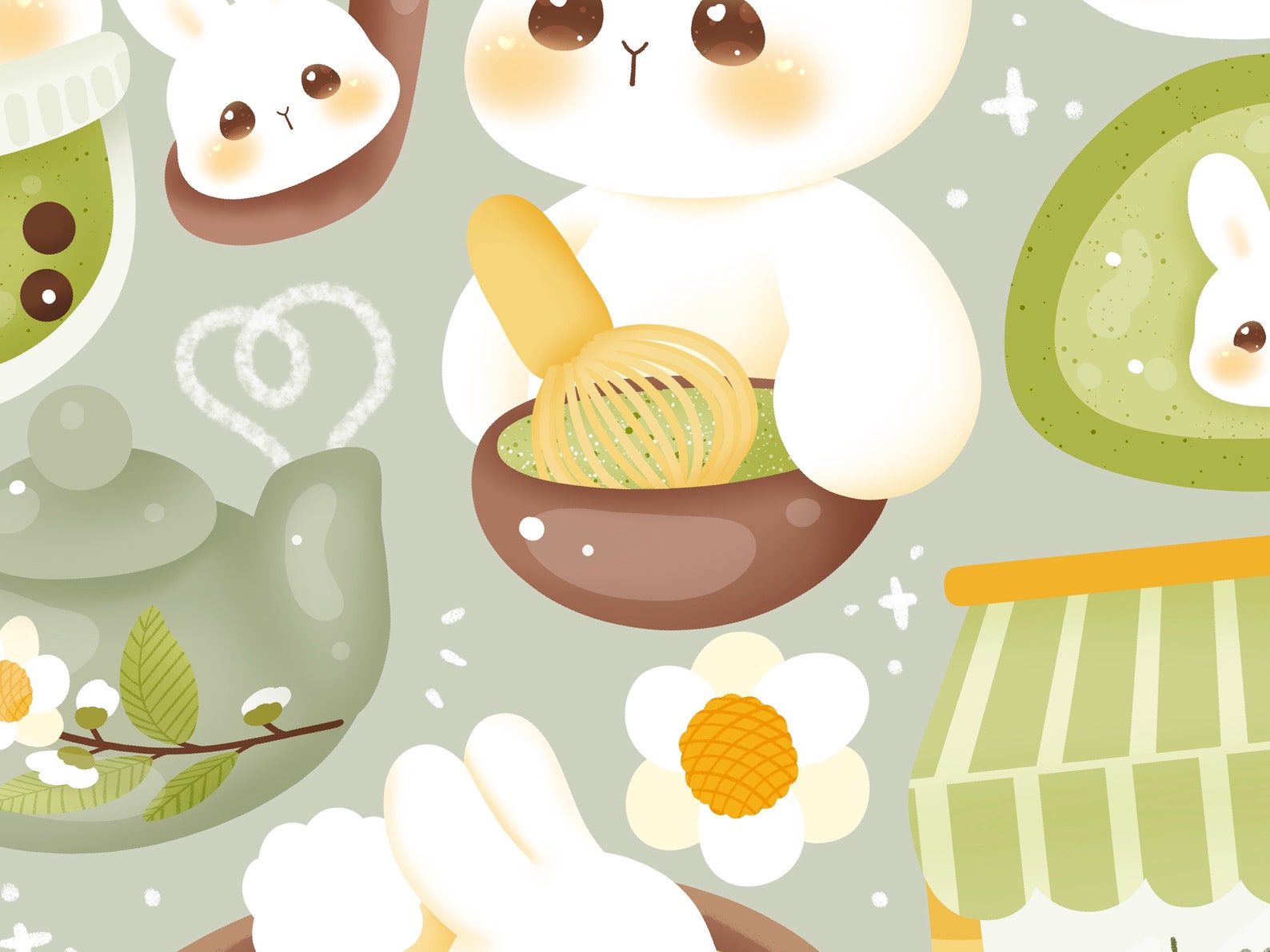 Cute Kawaii Printable Matcha Bunny Clipart / Commercial Use/ - Etsy