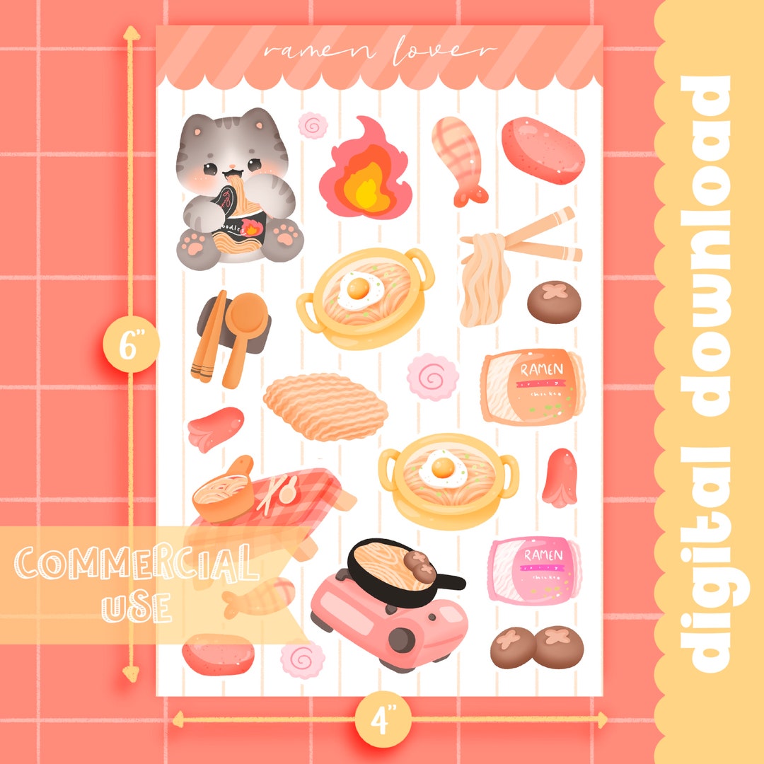 Cute Printable Sticker Sheet Ramen Lover / Commercial Use/ PNG - Etsy