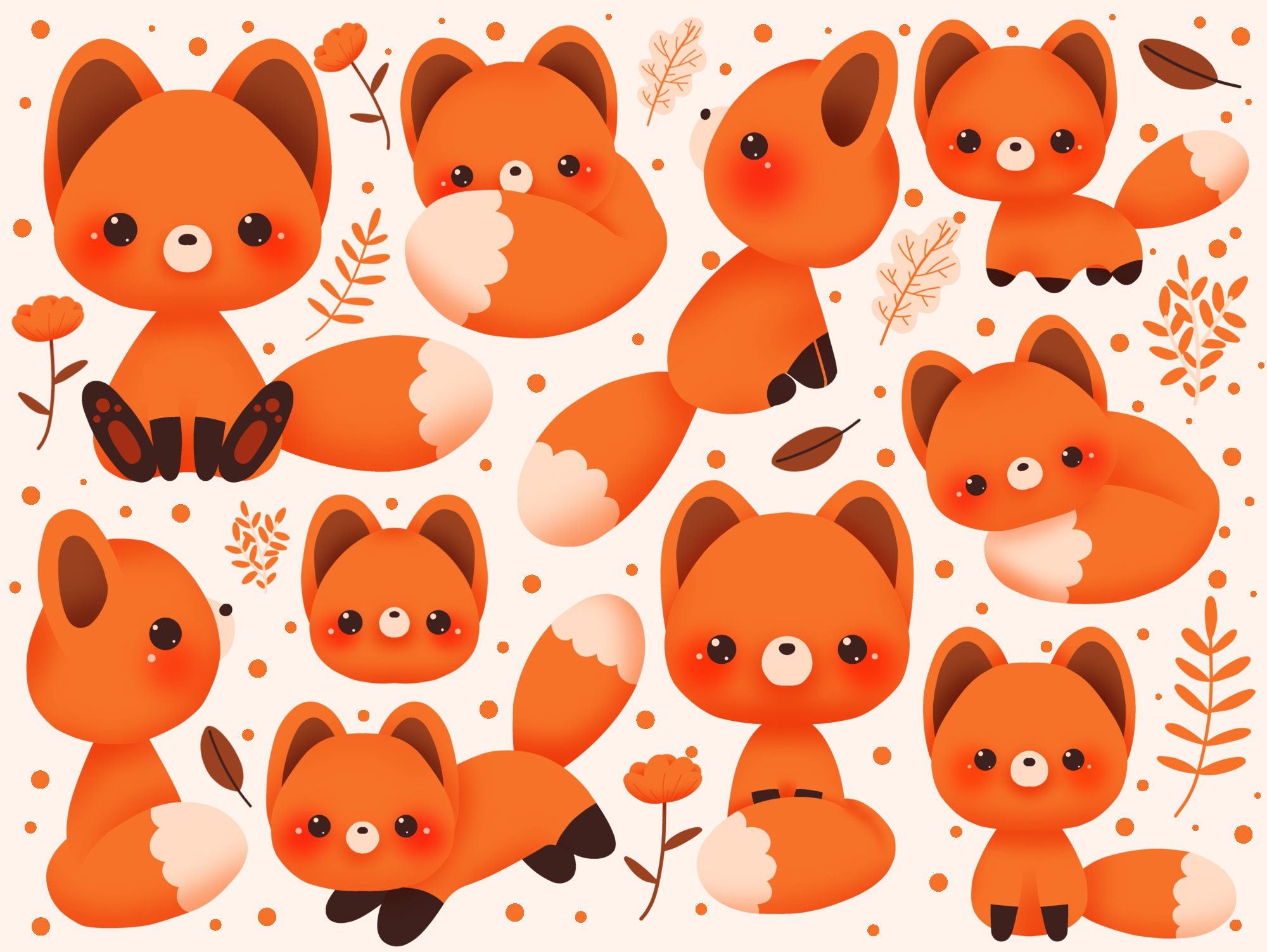 Cute Kawaii Printable Autumn Red Fox Clipart / Commercial Use/ - Etsy