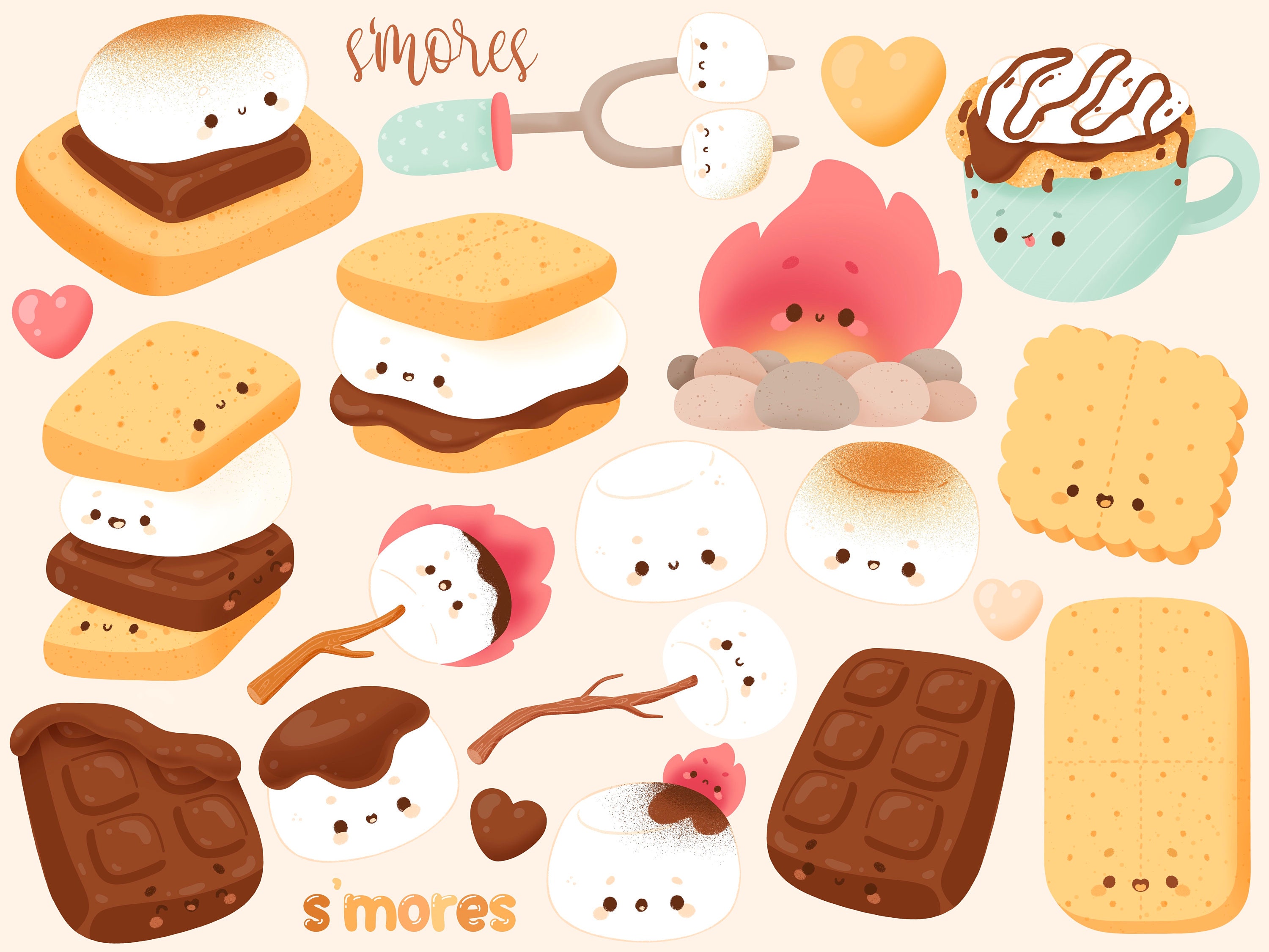 Cute Kawaii Printable Marshmallow S'mores Clipart / - Etsy Australia