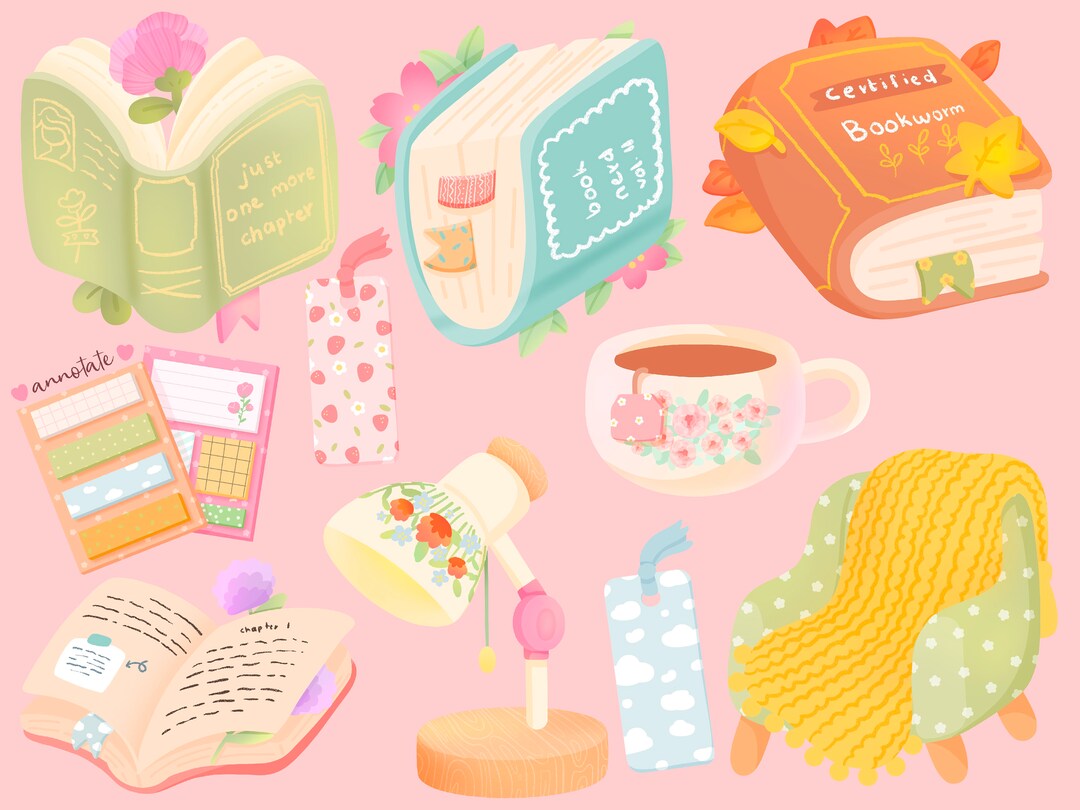 Cute Kawaii Printable Bookworm Reading 1 Clipart / Commercial Use/ PNG ...