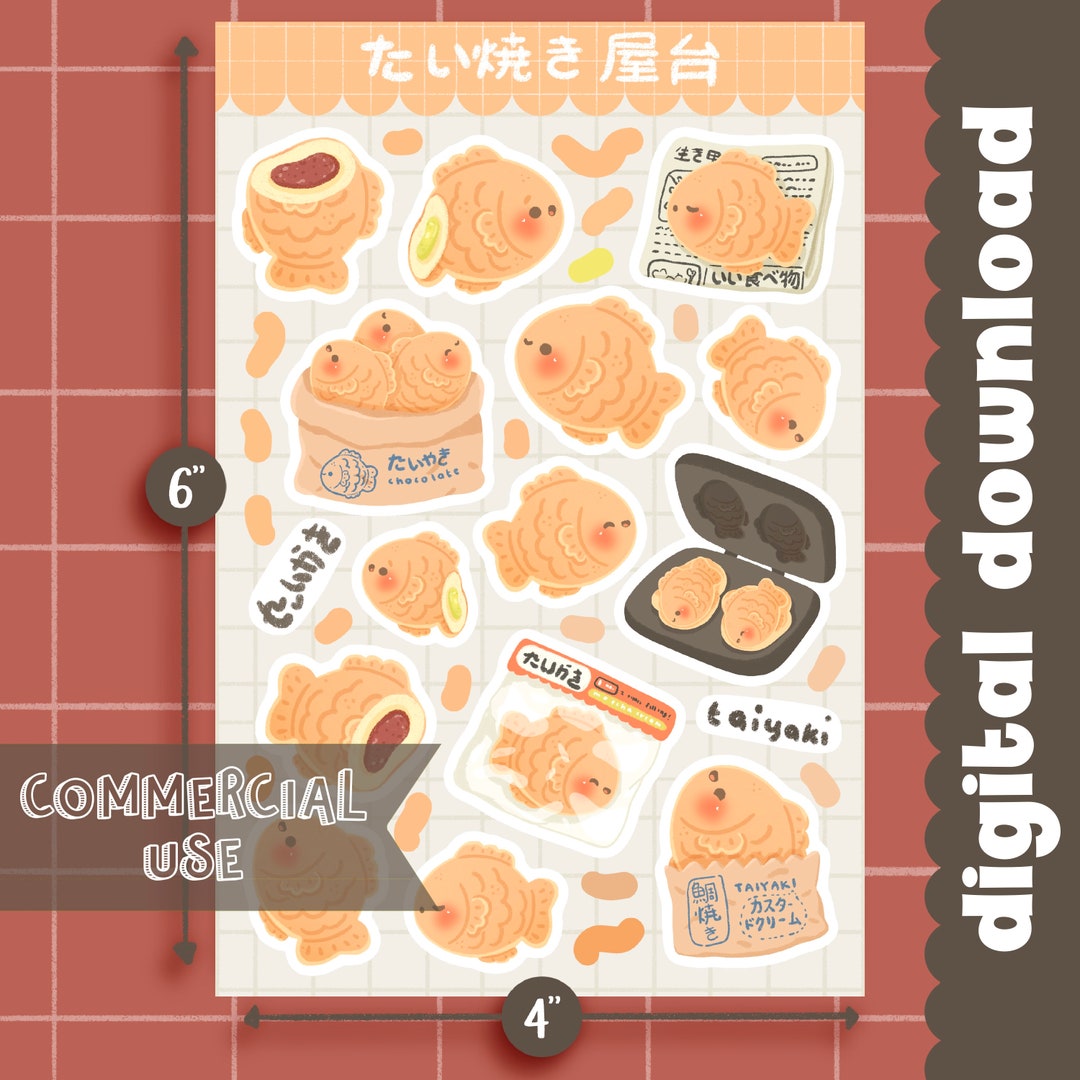 Cute Printable Sticker Sheet Taiyaki Sticker Sheet / Commercial Use ...