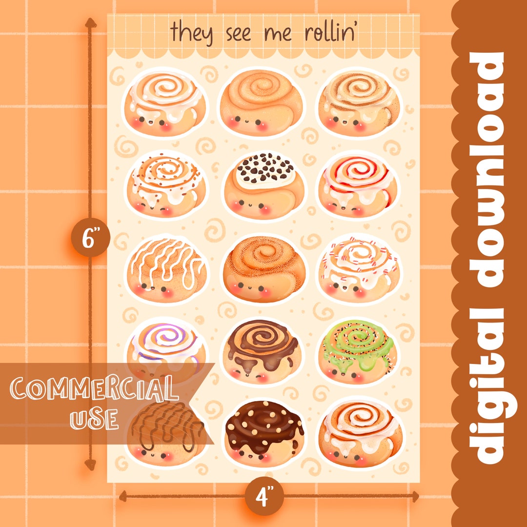 Cute Printable Sticker Sheet Cinnamon Rolls / Commercial Use/ PNG - Etsy