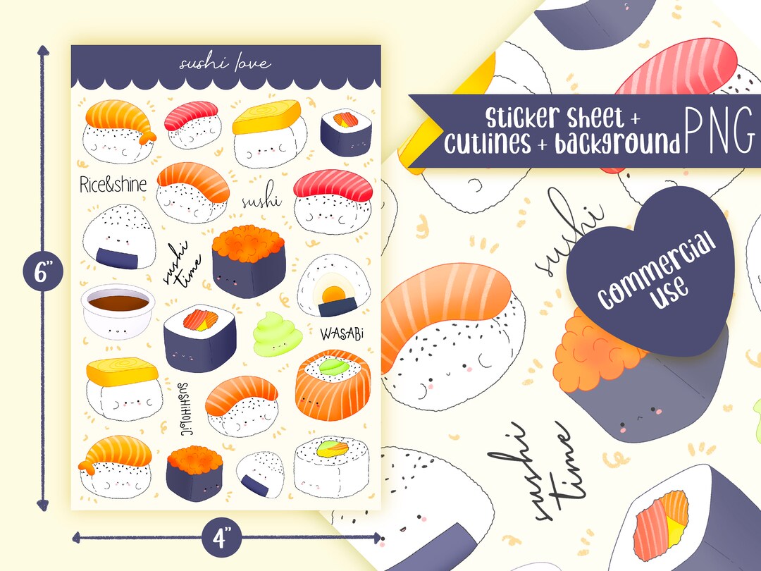 Cute Printable Sticker Sheet Sushi Sticker Sheet / Commercial Use/ PNG ...