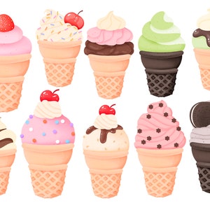 Cute Kawaii Printable Ice Cream Cones Clipart / Commercial Use/ PNG - Etsy
