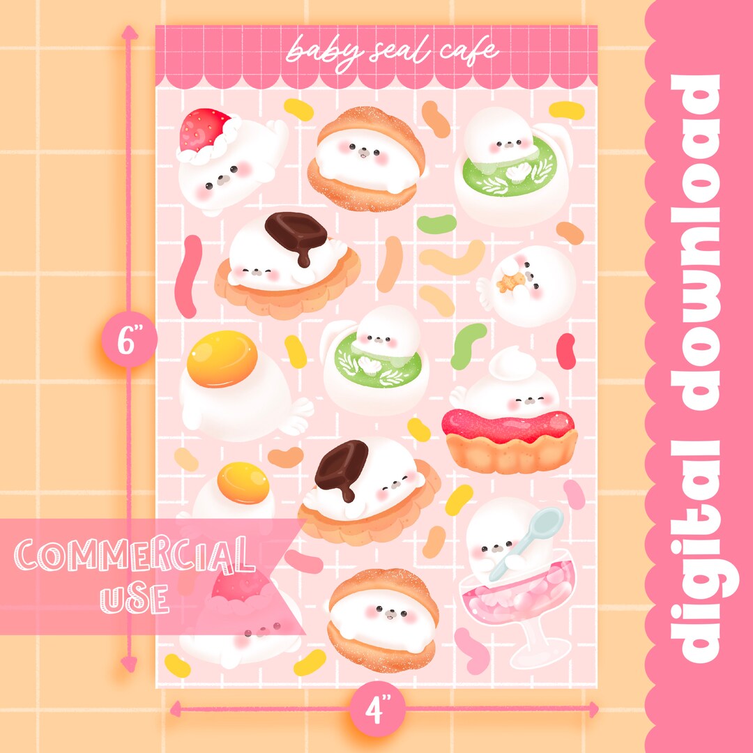 Cute Printable Sticker Sheet Turtle Waffle / Commercial Use/ PNG - Etsy