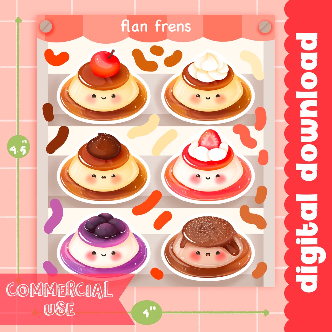 Cute Printable Mini Sticker Sheet Flan Dessert / Commercial Use/ PNG - Etsy