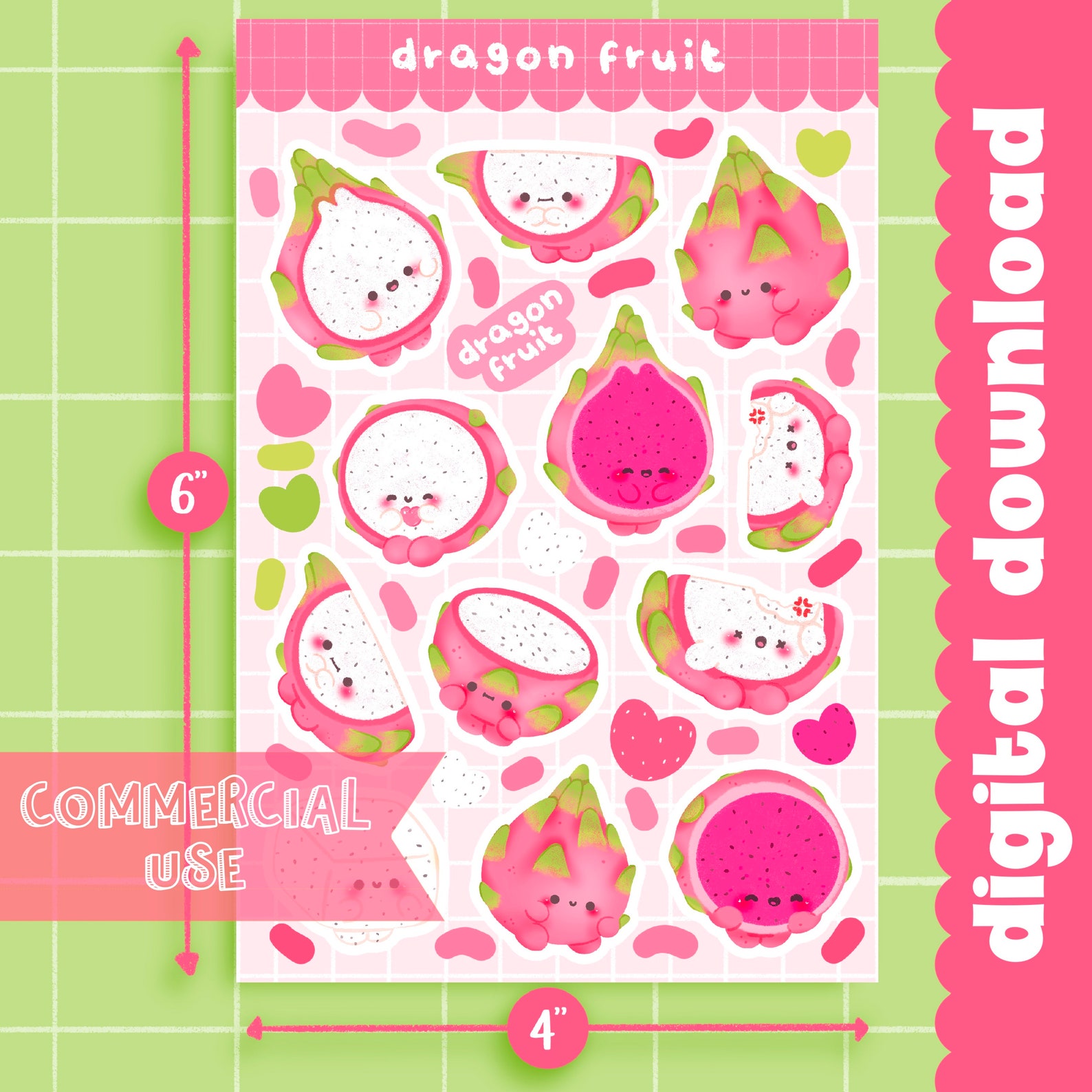 Cute Printable Dragon Fruit Sticker Sheet / Commercial Use/ PNG - Etsy