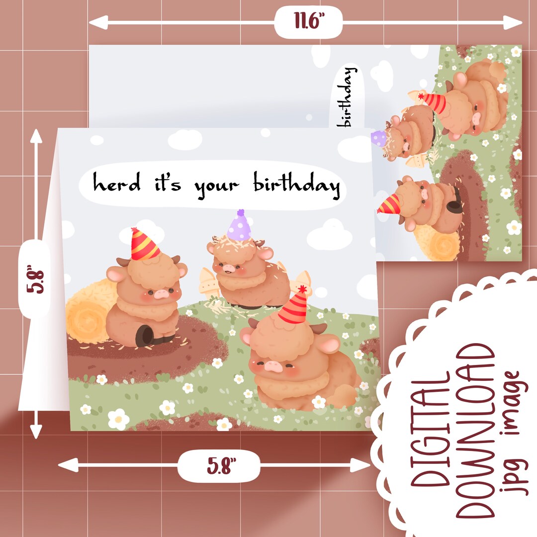 Cute Printable Cow Birthday Greeting Card / Commercial Use/ PNG - Etsy