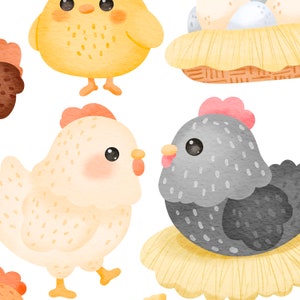 Cute Kawaii Printable Watercolor Chicken Farm Clipart / Commercial Use ...