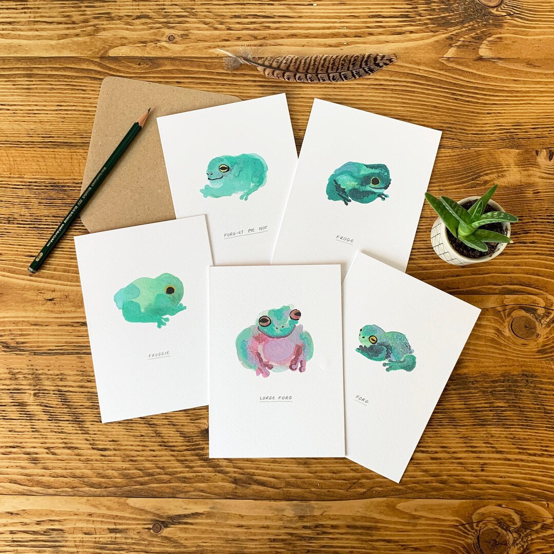 Frog Card Pack | 5 X A6 Greetings Cards | 100% Recycled Envelope | Hand ...