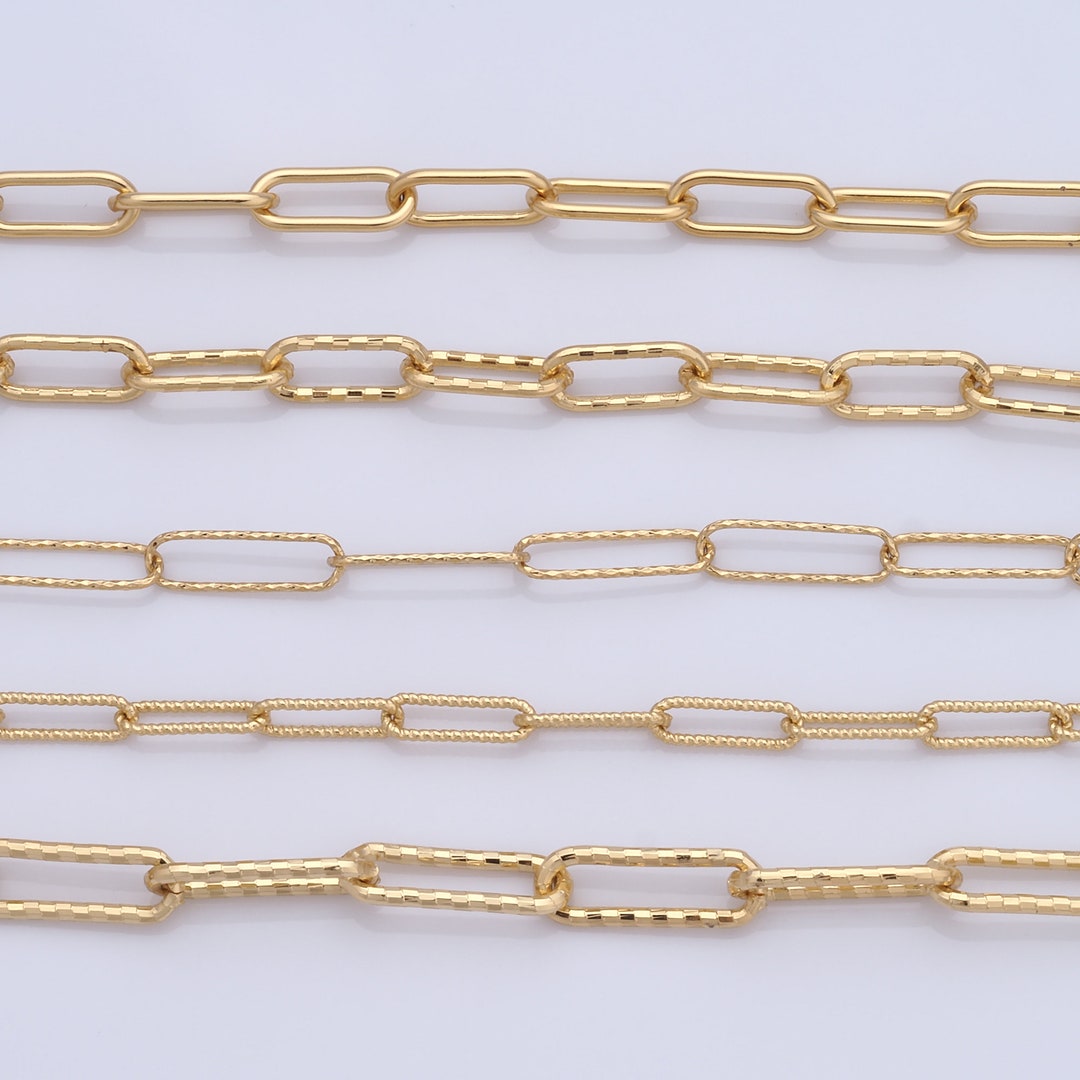 Golden Paper Clip Chains, 18K Gold Filled Oval Chains for Necklace ...