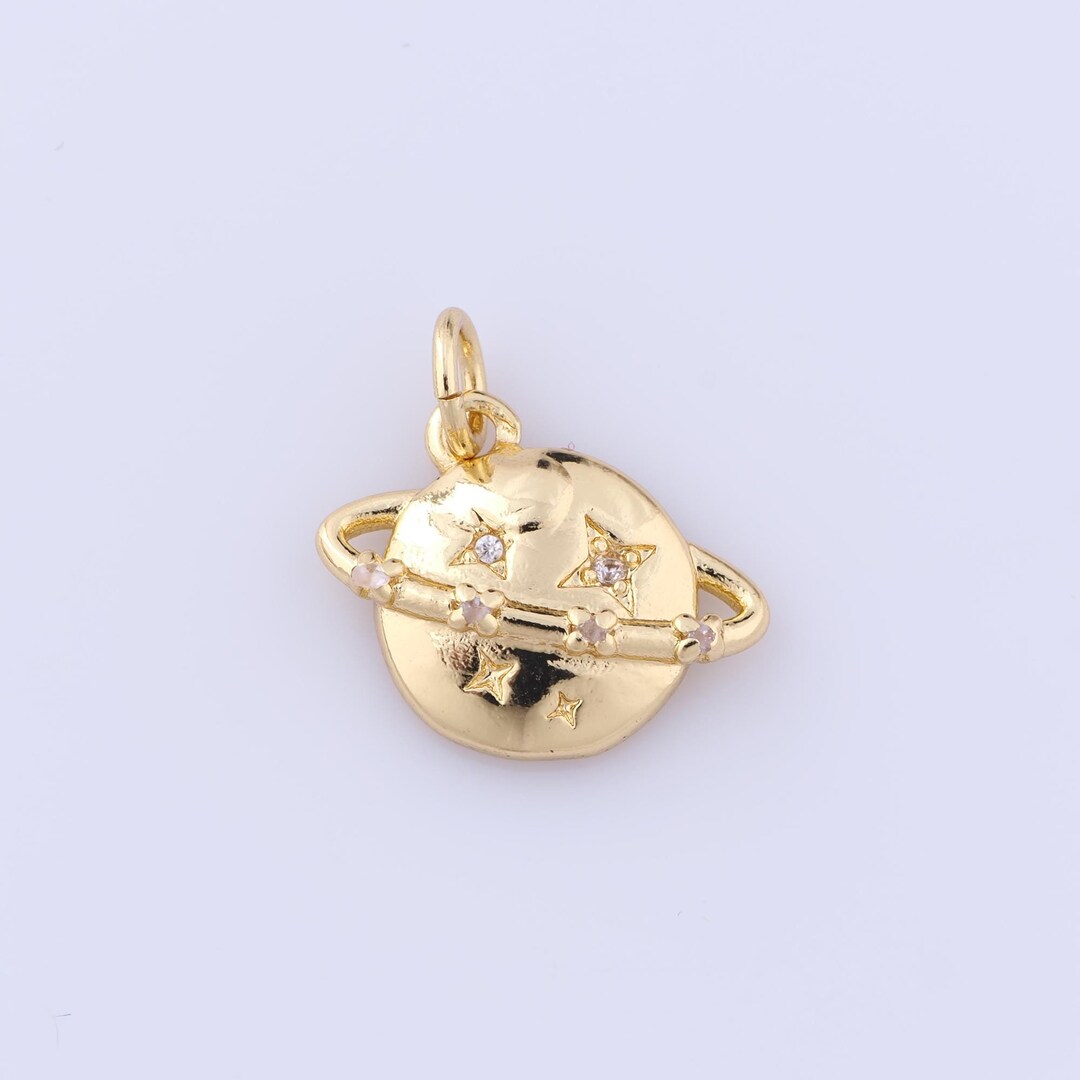 Micropave Zirconia Planet Pendant, 18K Gold Filled Planet Charms, Earth ...