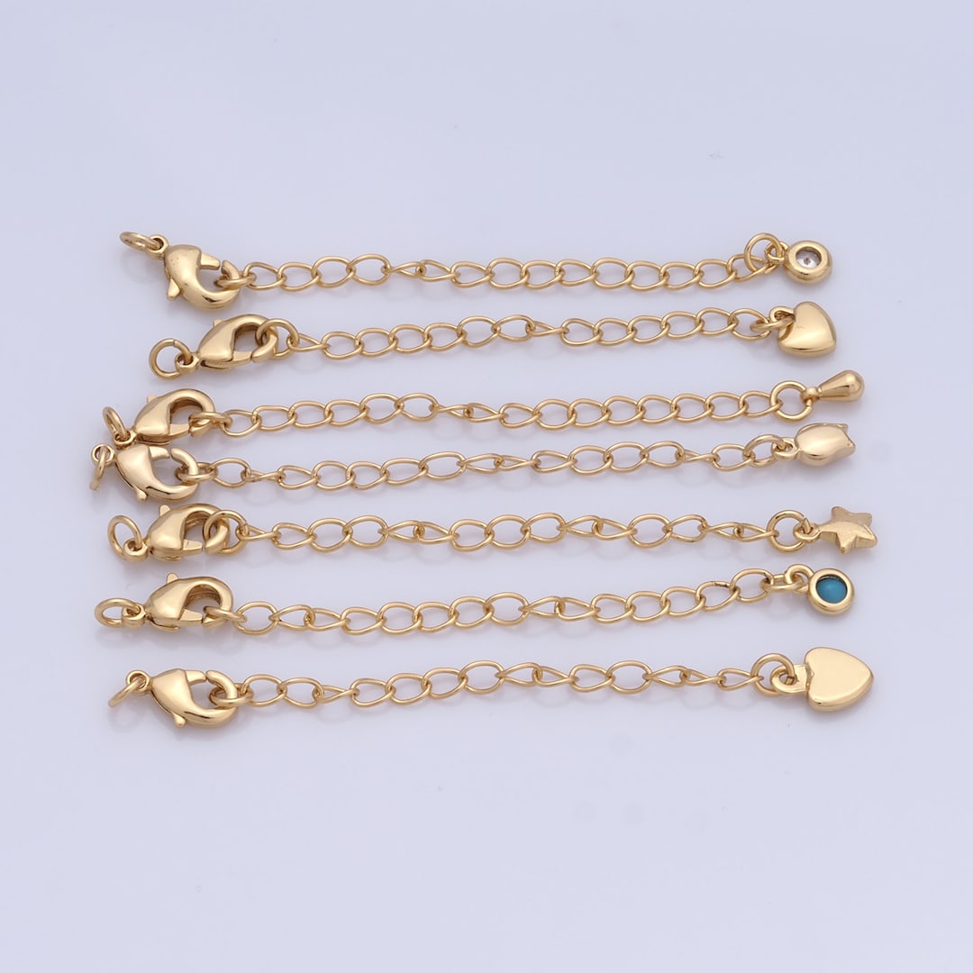 5 Pcs Lobster Clasp Heart Extension Chain, 18K Gold Filled Star ...