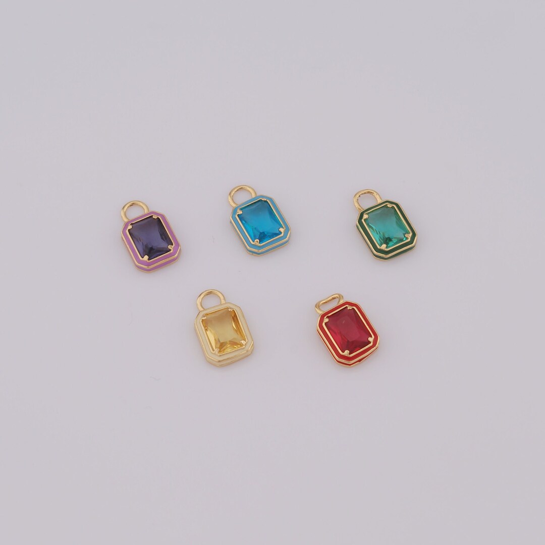 Zircon Gold Square Pendant, 18K Gold Filled Enamel Square Charms,square ...