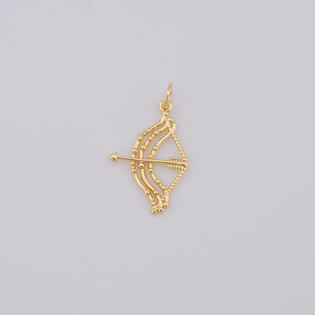 Gold Bow and Arrow Pendant, 18K Gold Filled Arrow Charms, DIY Jewelry ...
