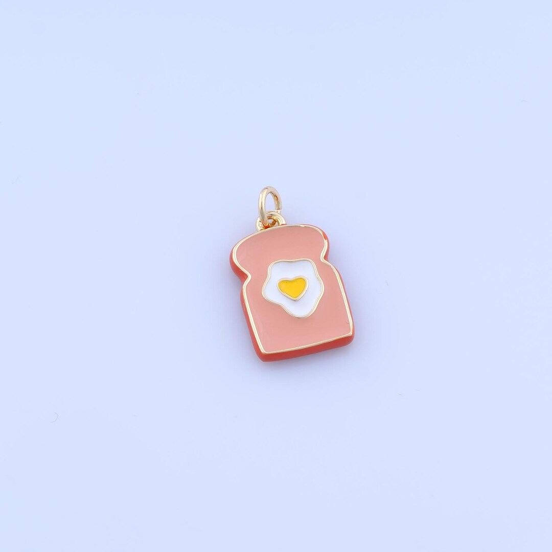 Gold Bread Pendant, 18K Gold Filled Egg Charms，enamel Bread Charms,diy ...