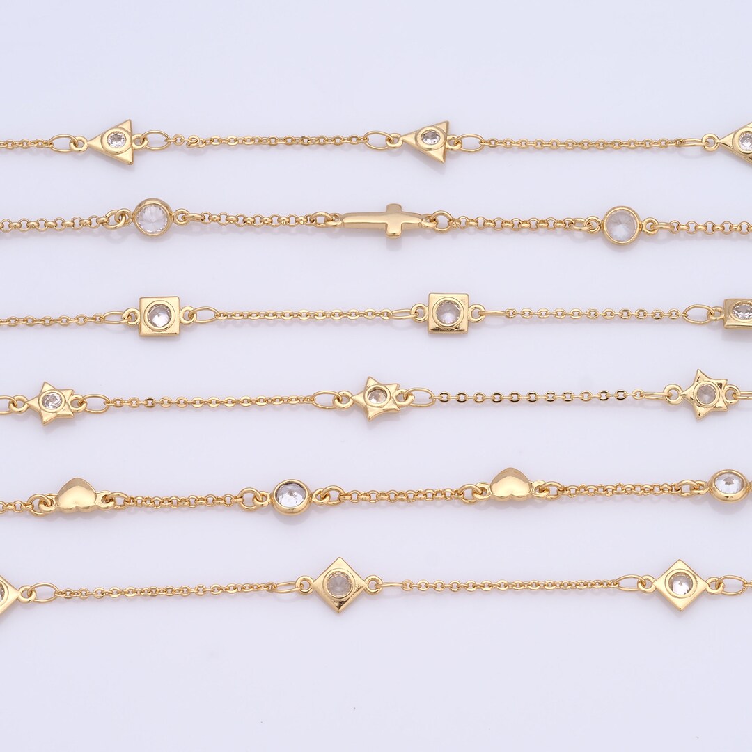 Zircon Triangle Chains, Cross Chains, Pentagon Chains, 18K Gold Filled ...