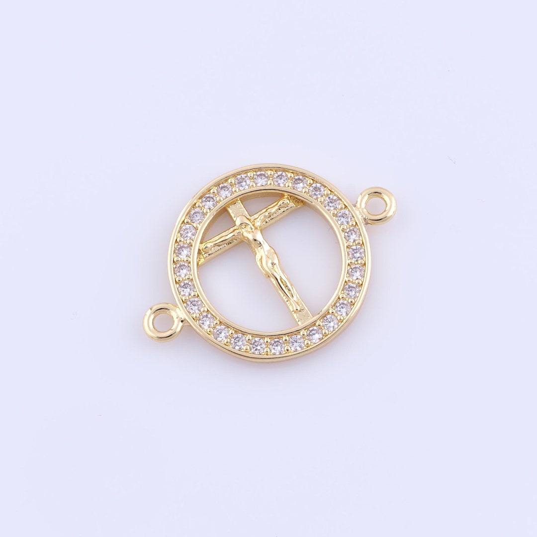 Micropave Zirconia Round Connector, 18K Gold Filled Cross Connector ...