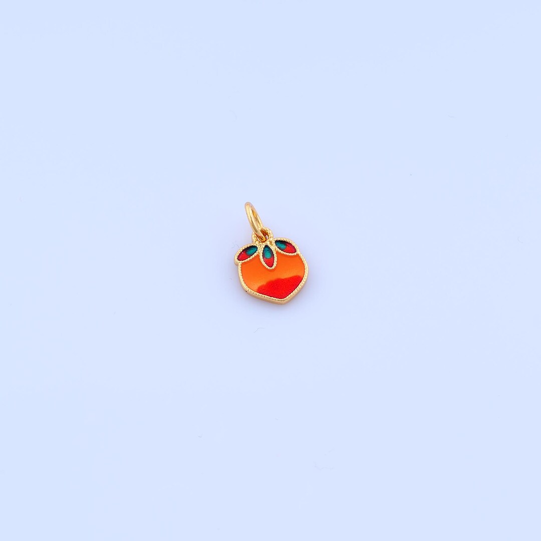 Gold Peach Pendant, 18K Gold Filled Fruit Charms,enamel Peach Charms ...