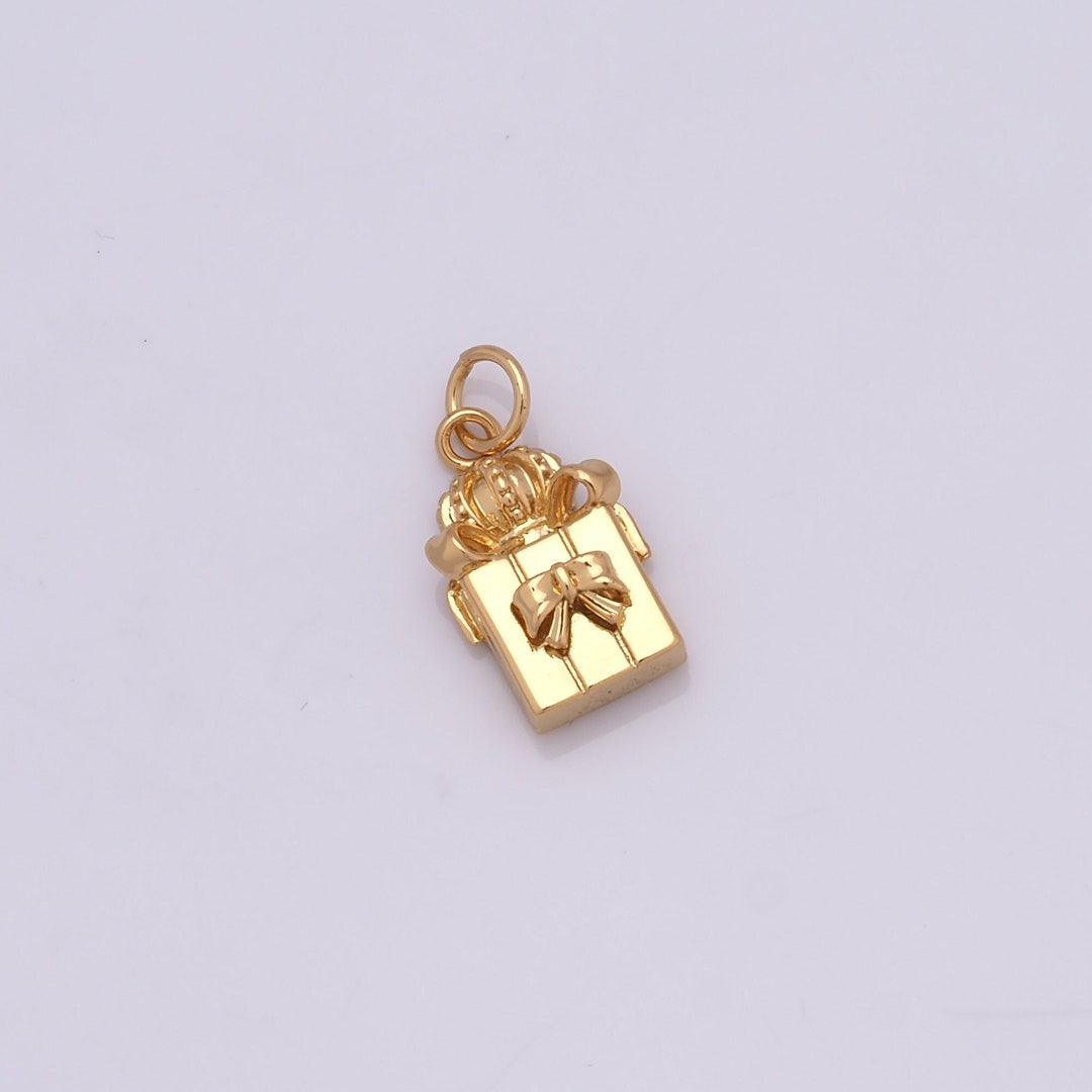 Gift Box Charm, 18K Gold Filled Bow Charms, Gift Box Charms, DIY ...