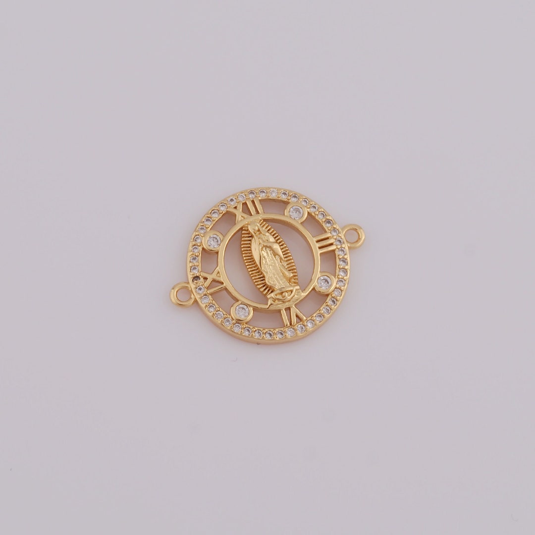 Gold CZ Virgin Mary Connector, 18K Gold Filled Religion Connector,clock ...