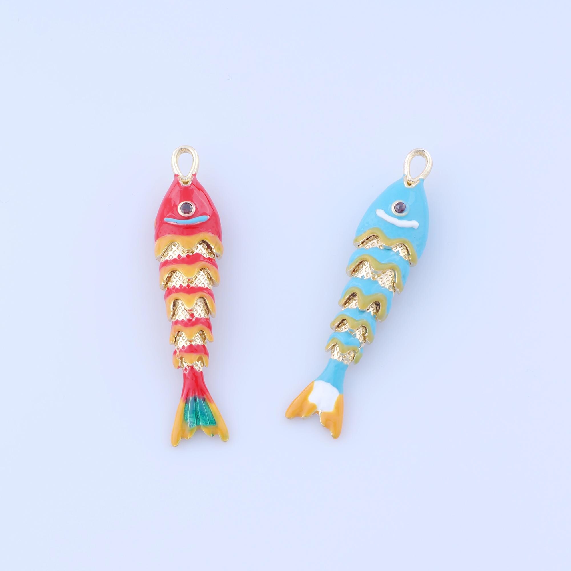 Enamel Fish Pendant, 18K Gold Filled Marine Life Charms,fish Charms ...