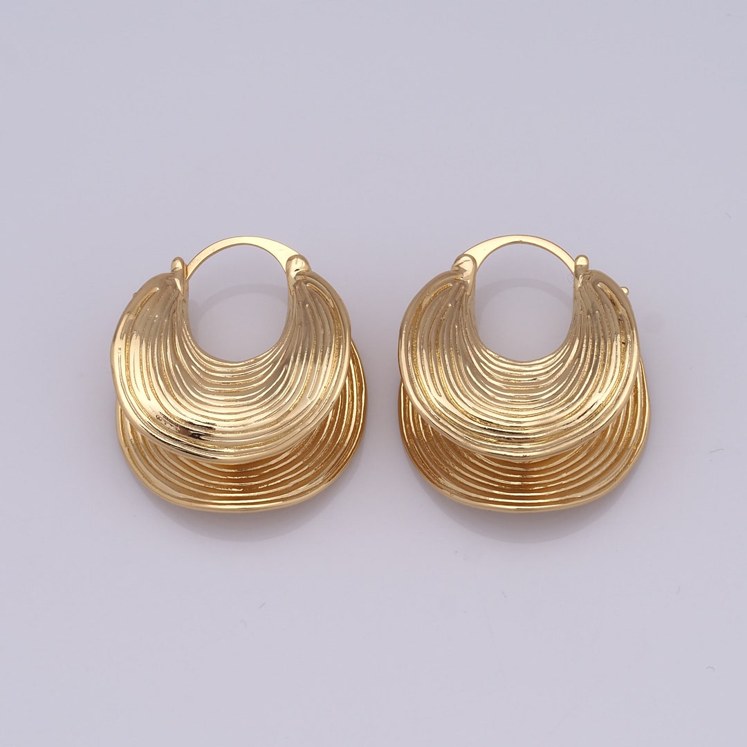 Gold U Shaped Earrings, 18K Gold Filled Textured Earrings, Stylish ...