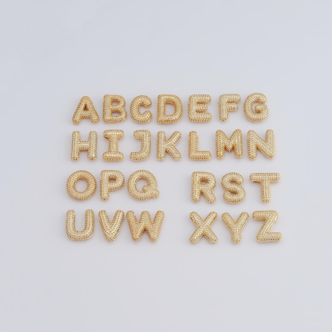 Micropave Zirconia Letter Spacer Beads, 18K Gold Filled Initial ...