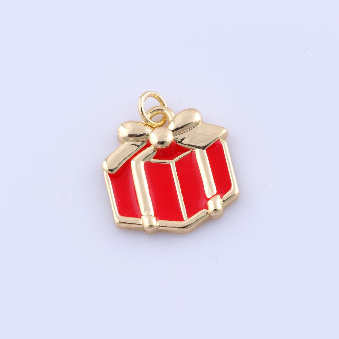 Enamel Gift Box Pendant, 18K Gold Filled Gift Charms, DIY Jewelry ...