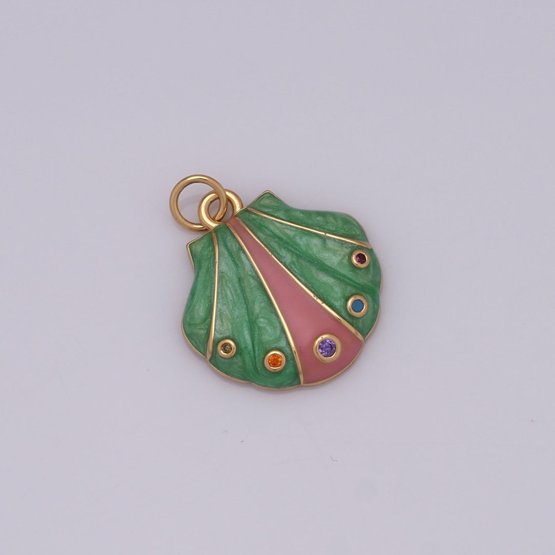 Micropave Zirconia Shell Pendant, 18K Gold Filled Ocean Charms, Enamel ...