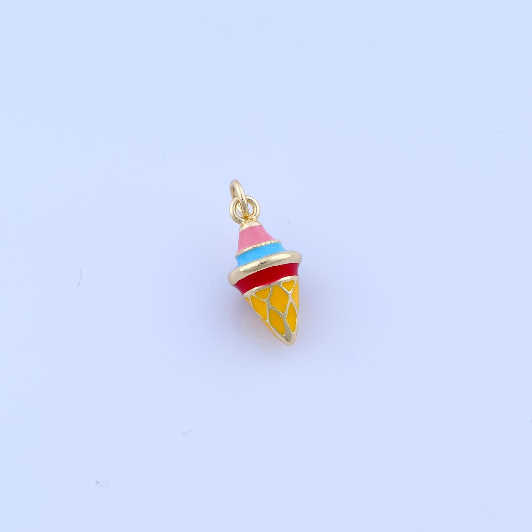 Gold Ice Cream Pendant, 18K Gold Filled Ice Cream Charms，enamel Ice ...