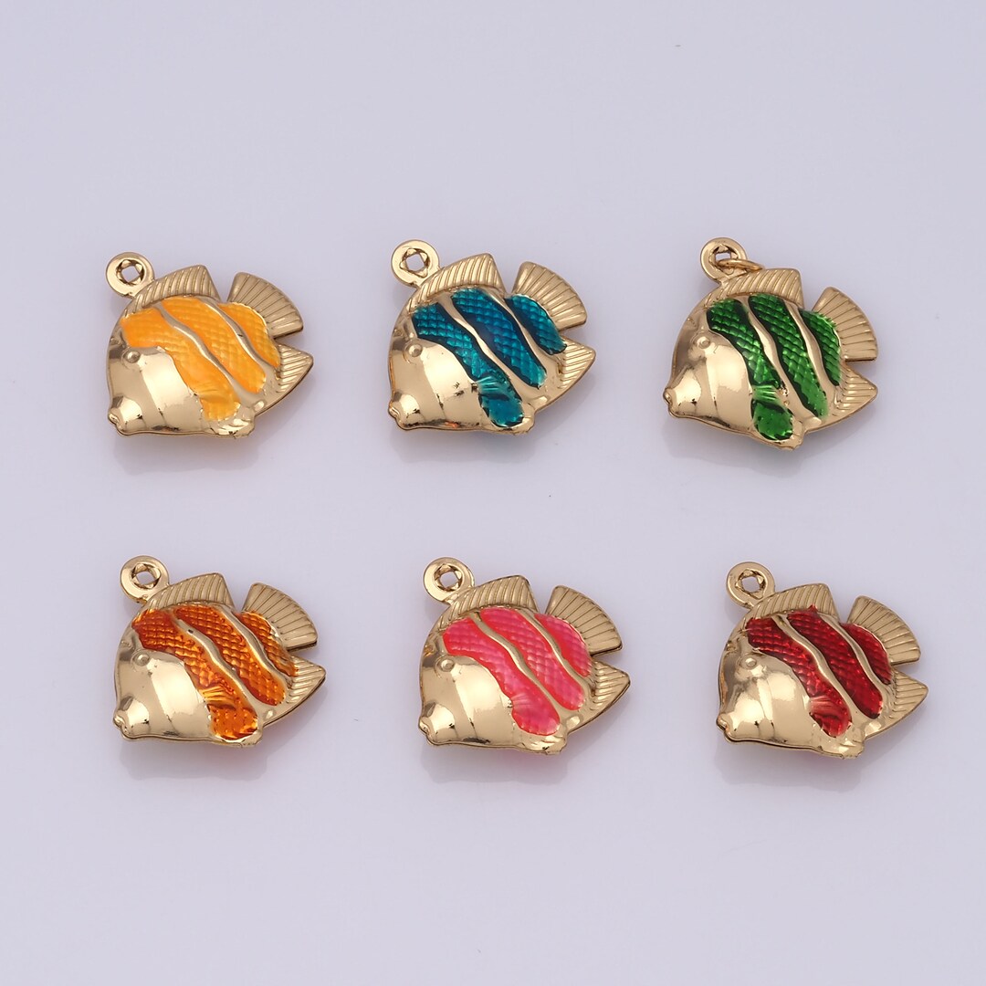 Enamel Fish Pendant, 18K Gold Filled Fish Charms, Ocean Charms, DIY ...