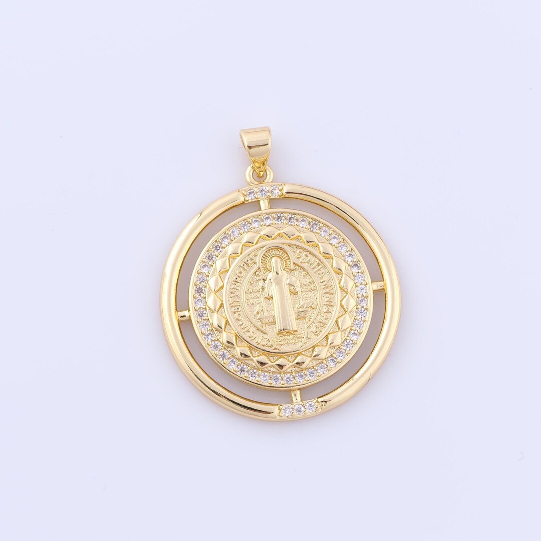 Micropave Zirconia Round Pendant, 18K Gold Filled Christian Charms, Religious Charms, DIY ...