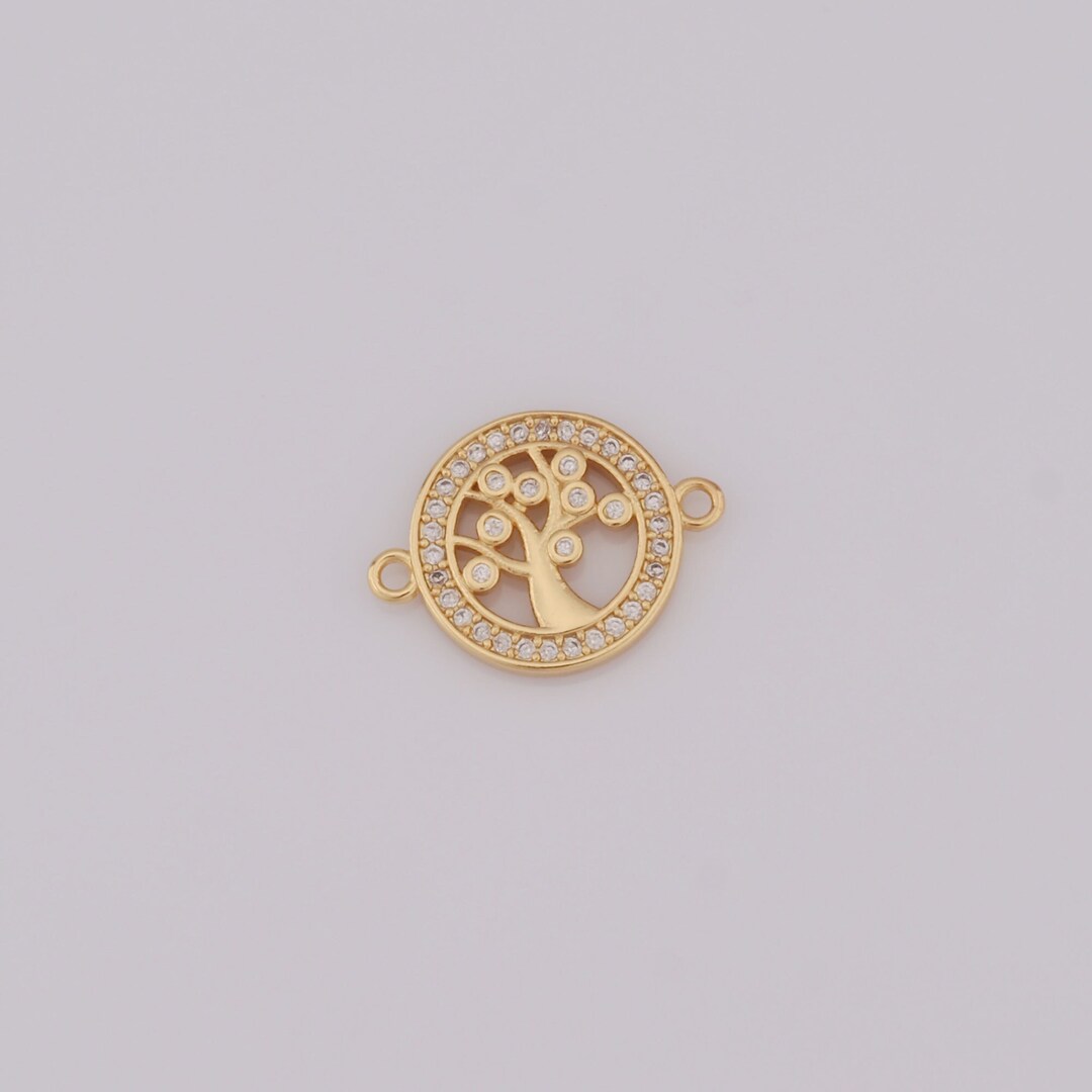 Zirconia Tree of Life Connector, 18K Gold Filled Tree Connector,round ...
