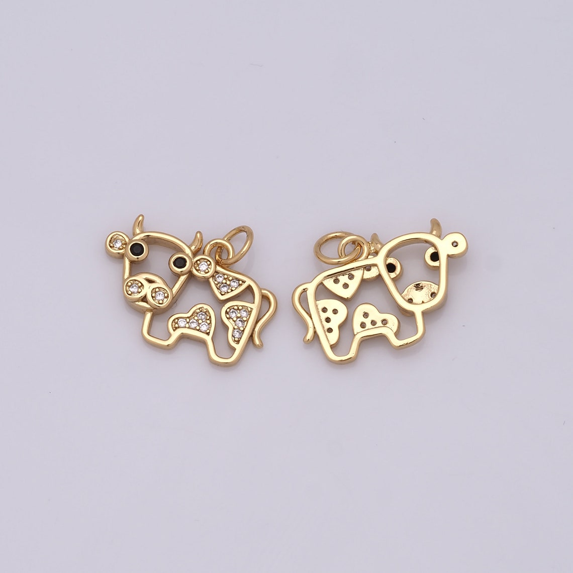 Micropave Zirconia Cow Pendant, 18K Gold Filled Animal Charms, Cow ...
