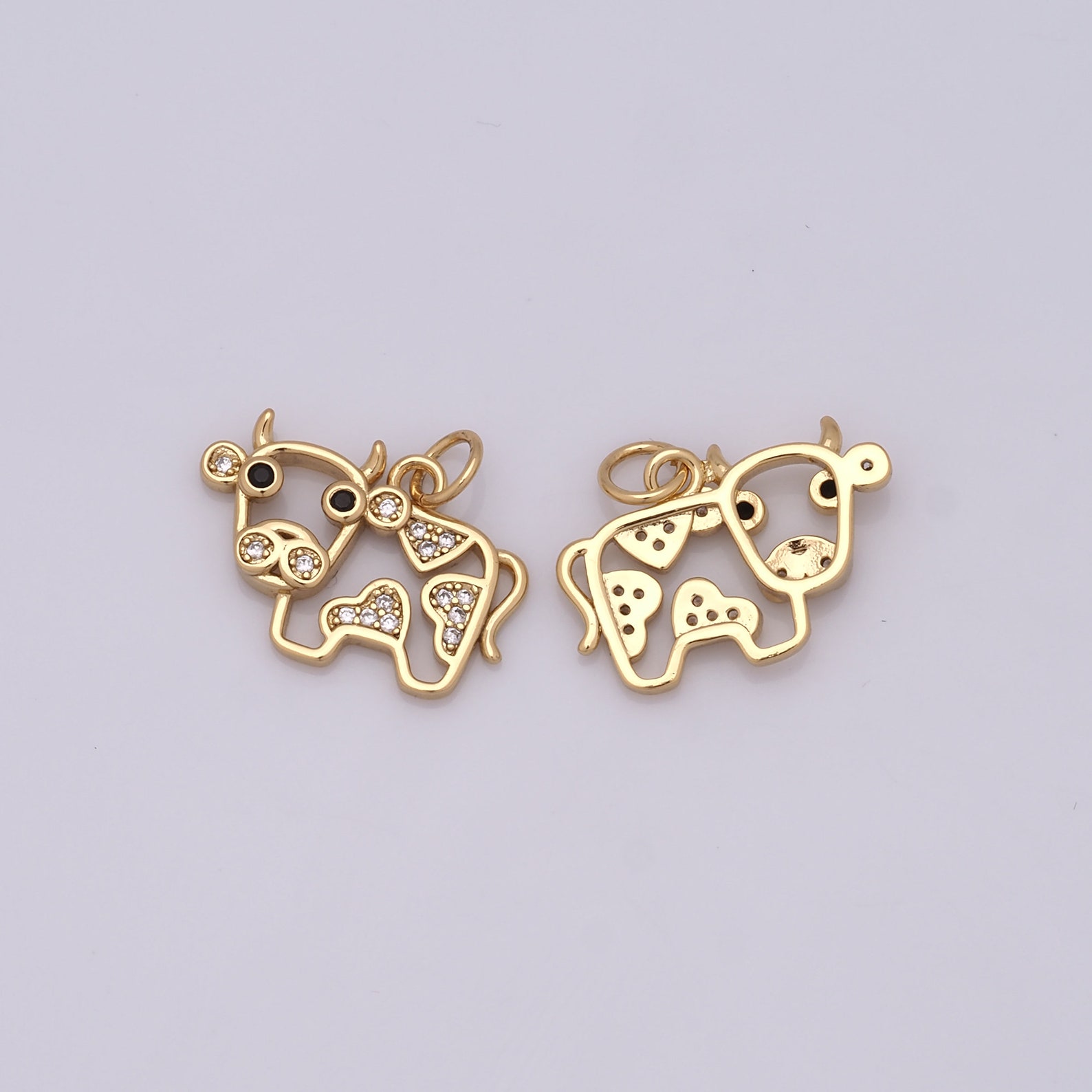 Micropave Zirconia Cow Pendant, 18K Gold Filled Animal Charms, Cow ...