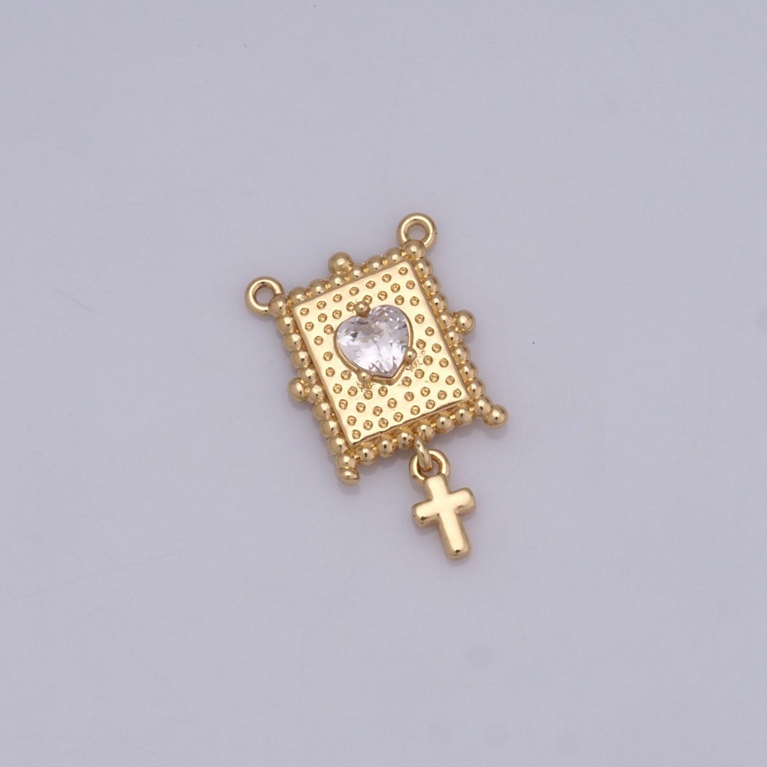 Zirconia Heart Pendant, 18K Gold Filled Cross Charms, Christian Charms ...