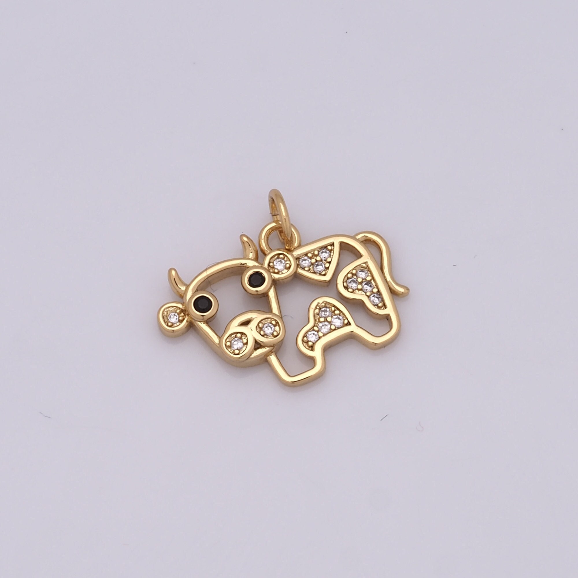 Micropave Zirconia Cow Pendant, 18K Gold Filled Animal Charms, Cow ...