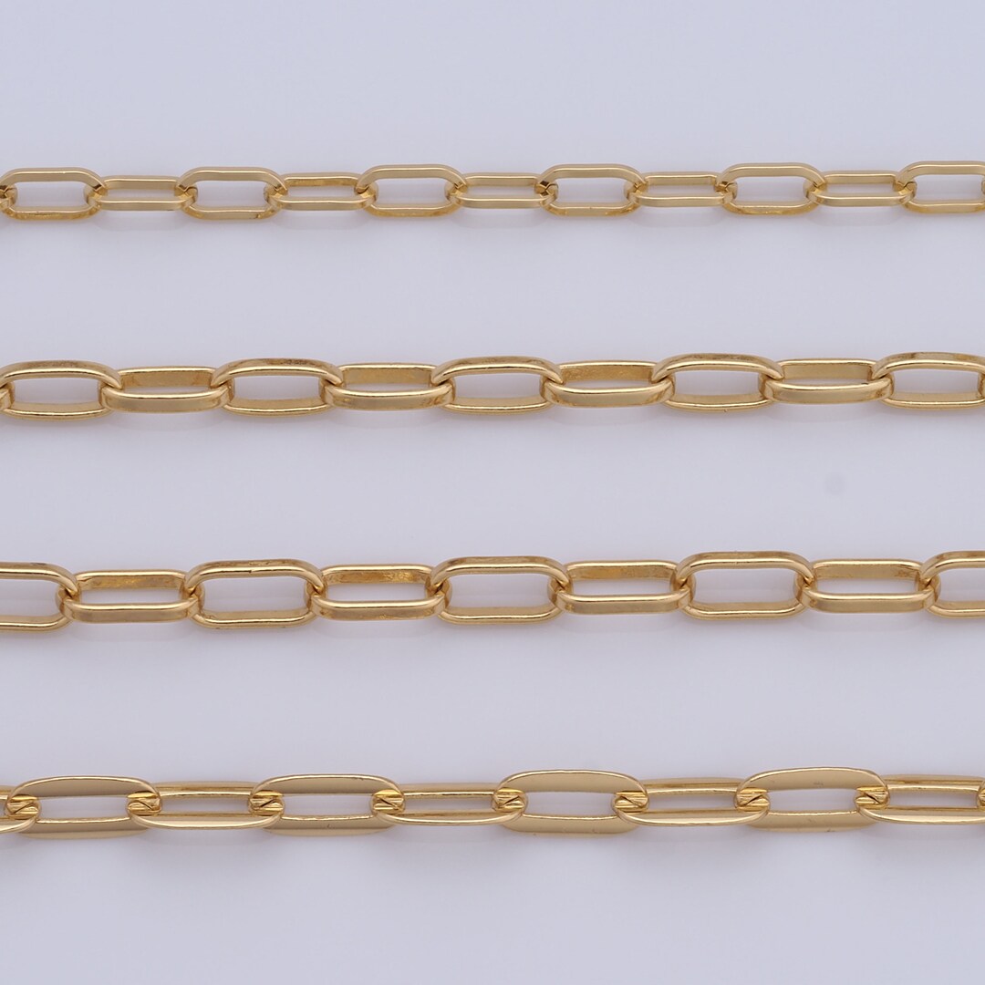 Golden Paper Clip Chains, 18K Gold Filled Oval Chains for Necklace ...