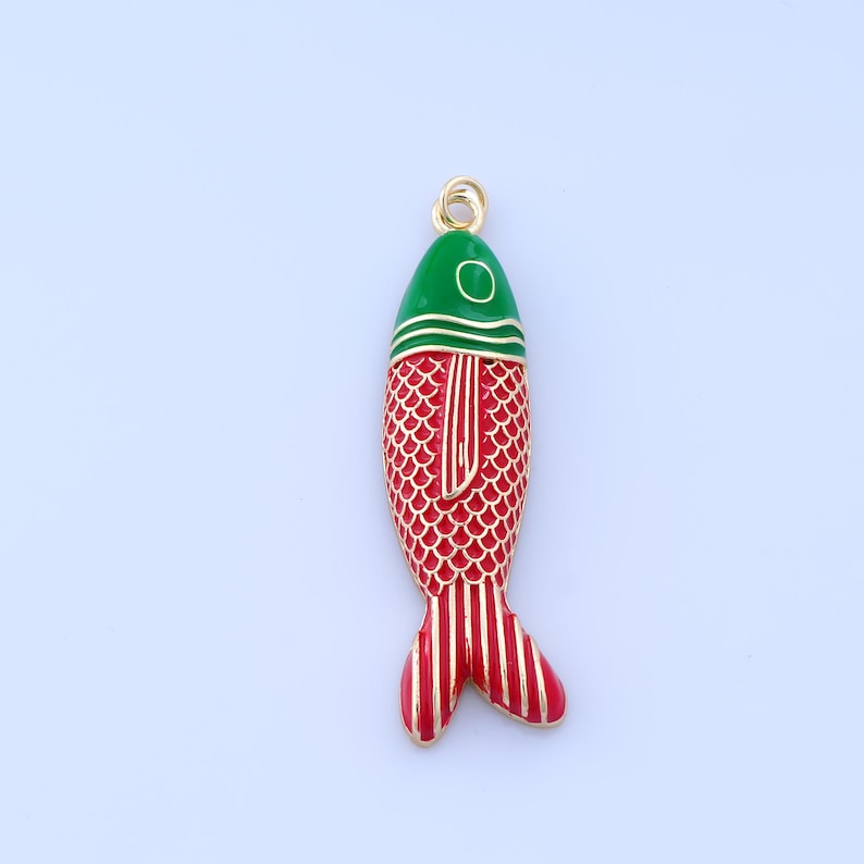 Gold Fish Pendant, 18K Gold Filled Marine Life Charms，enamel Fish ...