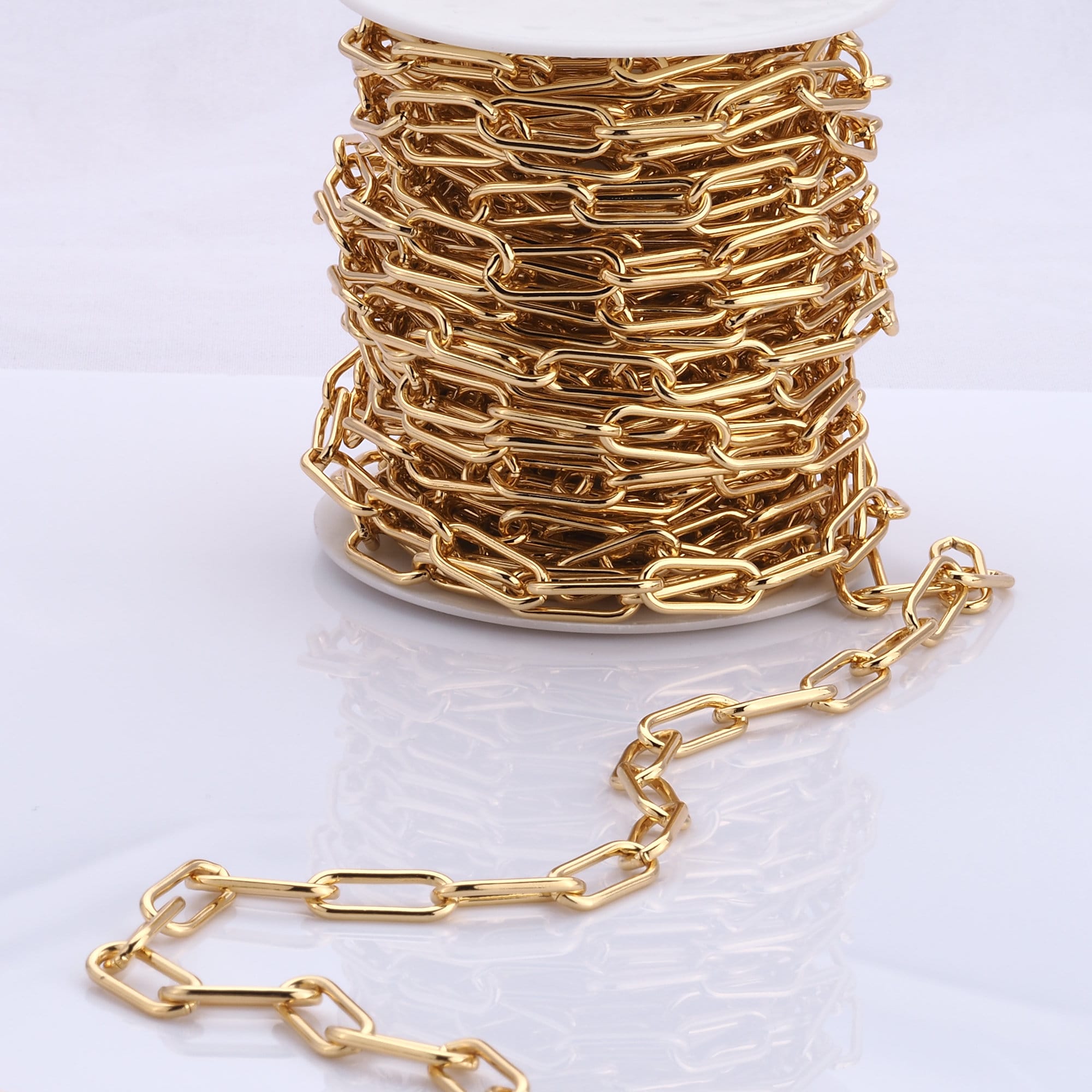 Golden Paper Clip Chains, 18K Gold Filled Oval Chains for Necklace ...