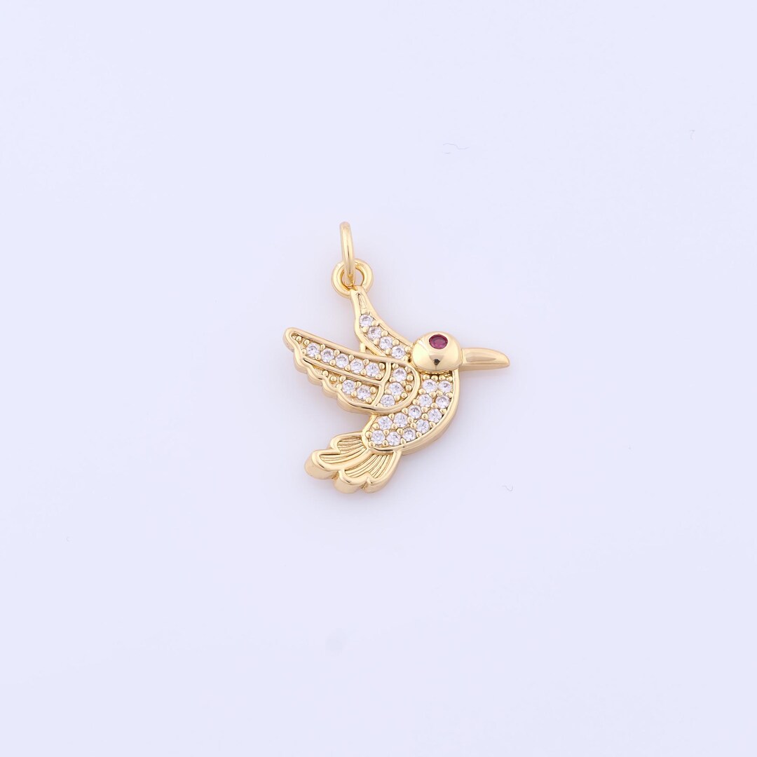 Gold Bird Pendant, 18K Gold Filled Flight Charms，micropavé CZ Animal ...