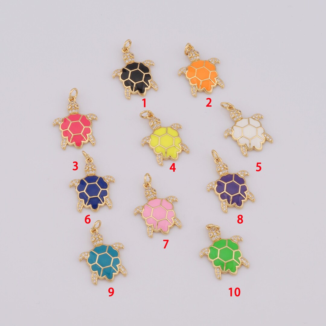 Zircon Gold Turtle Pendant, 18K Gold Filled Enamel Turtle Charms,turtle ...