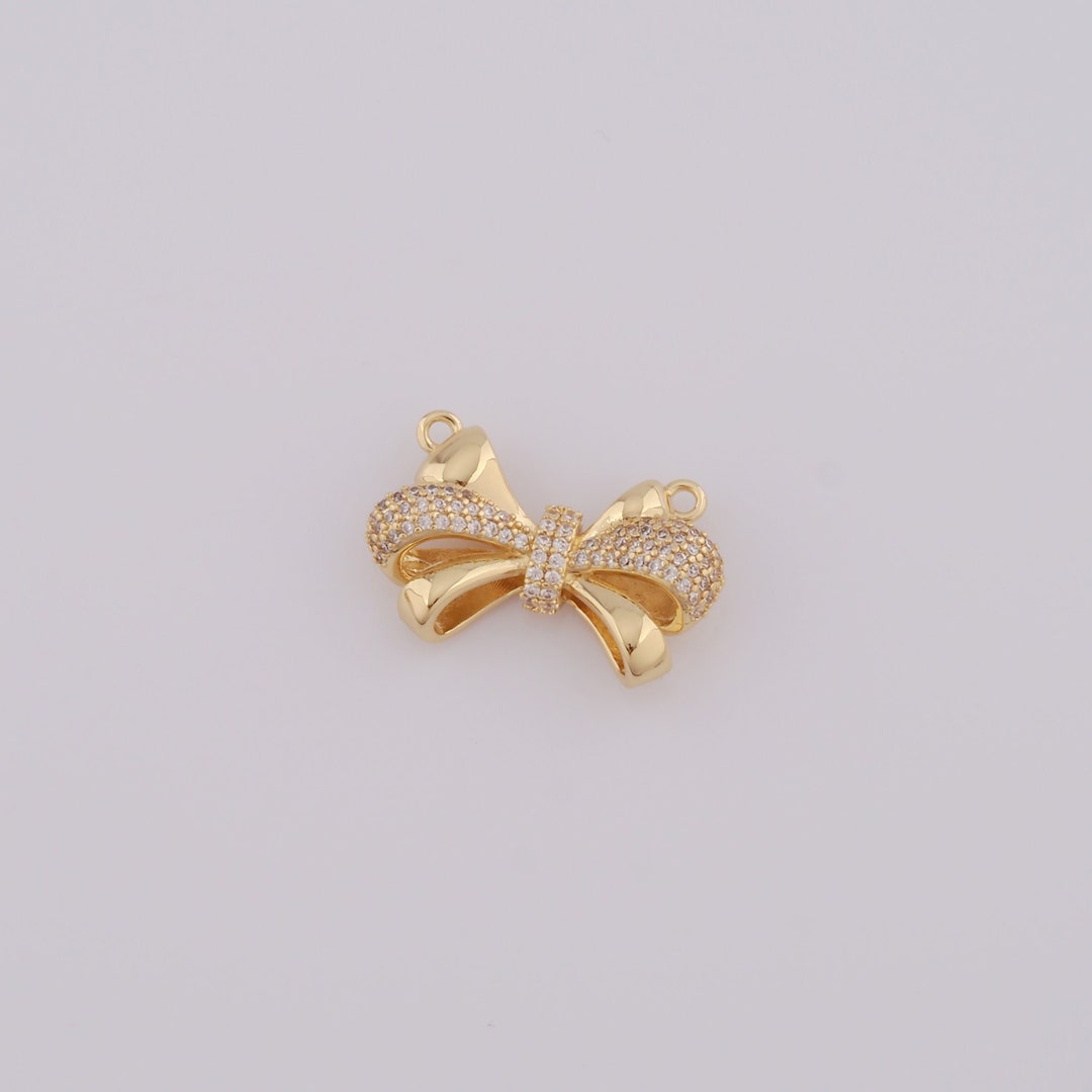 Zircon Gold Bow Pendant, 18K Gold Filled Bow Charms,bow Charms DIY ...