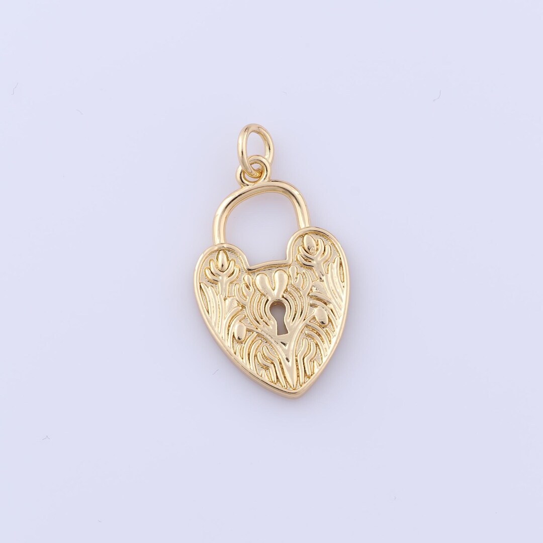 10 Pcs，gold Heart Lock Pendant, 18K Gold Filled Heart Charms, Lock ...