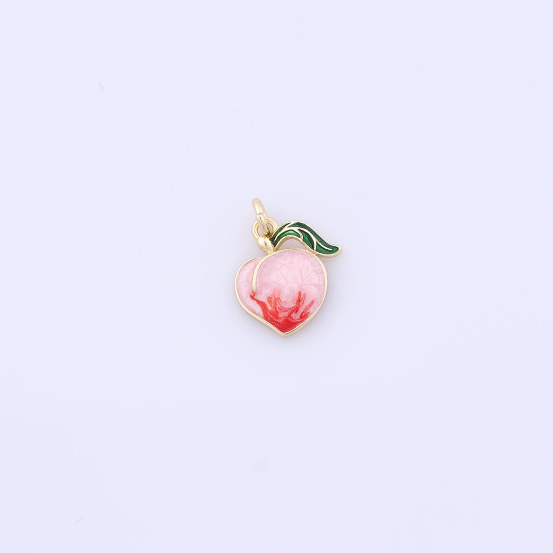 Gold Peach Pendant, 18K Gold Filled Fruit Charms，enamel Pendant，diy ...