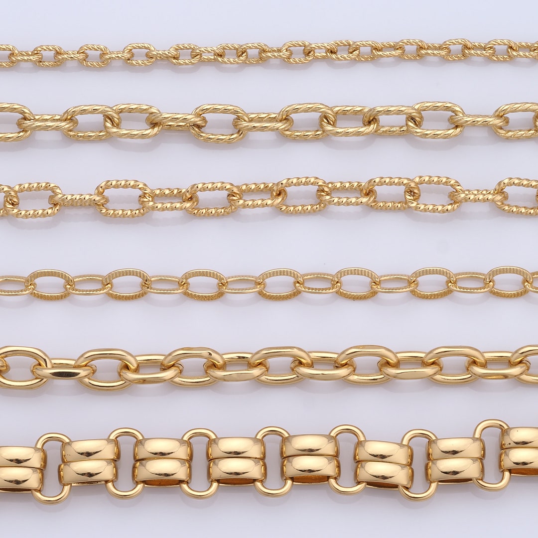 Golden Paper Clip Chains, 18K Gold Filled Oval Twisted Chains，three ...