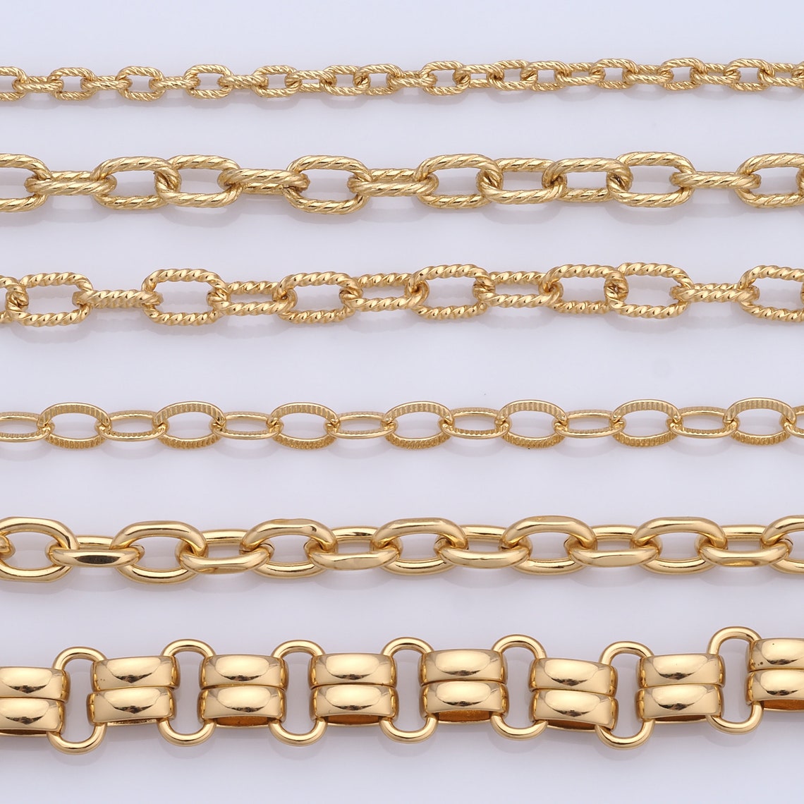 Golden Paper Clip Chains, 18K Gold Filled Oval Twisted Chains，three ...
