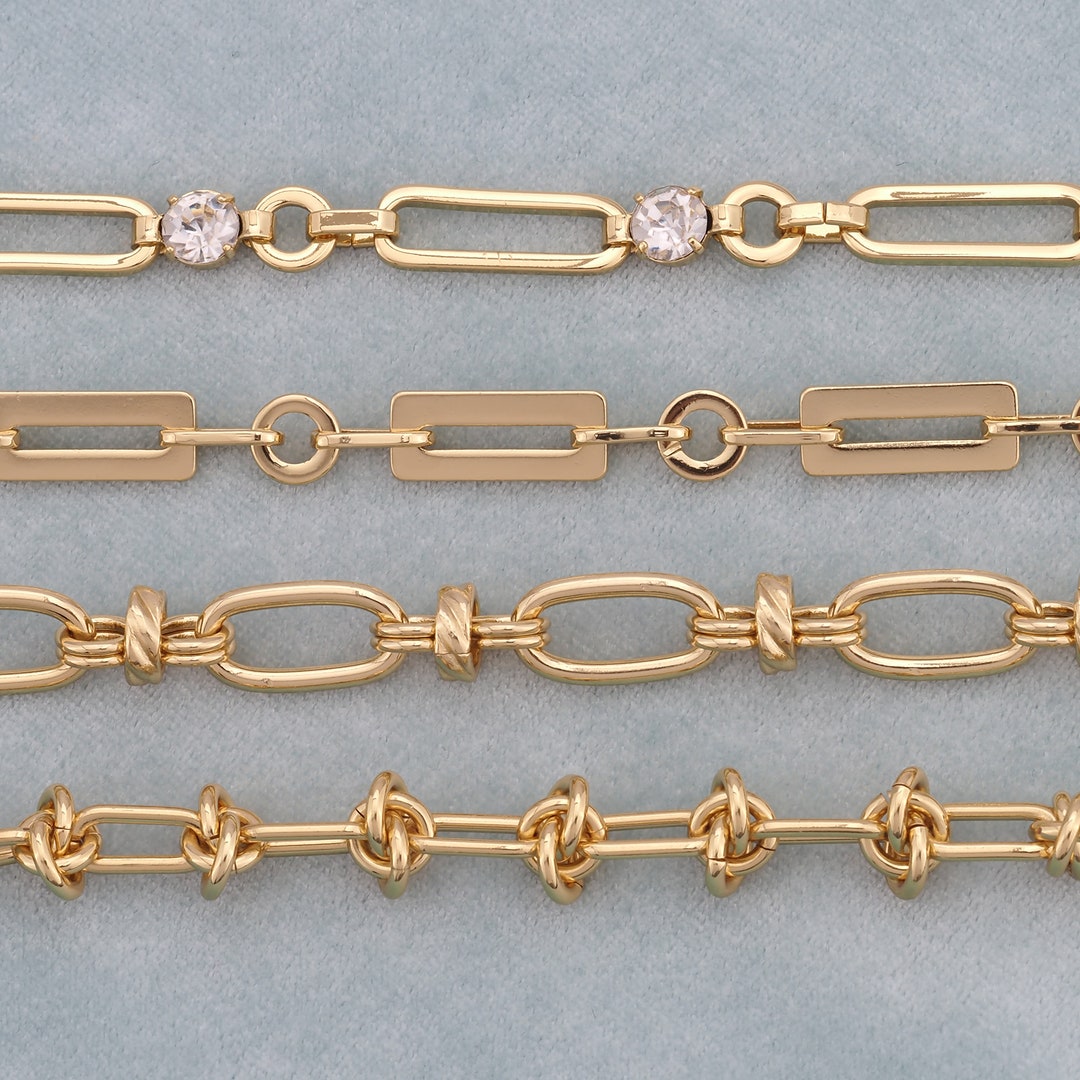Gold Paperclip Chains, 18K Gold Filled Oval Chains, Ring Clasp Chains ...